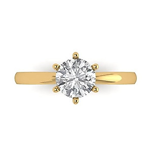 Clara Pucci 1 Ct Brilliant Round Cut Clear Simulated Diamond 14K Yellow Gold Solitaire Engagement Bridal Anniversary Ring Size 3.5