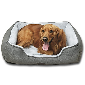 DEBANG HOME Dog Bed for Large Dogs,Medium Dog Bed for Medium Dogs,Calming Dog Beds,Anxiety Comfy Durable Pet Beds with Reversible&Washable Cushion,Square Dog Bed in Grey Color