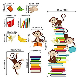 decalmile Monkey Wall Decals Animals Reading Books Wall Stickers Baby Nursery Kids Bedroom Classroom Wall Decor