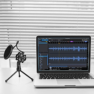 Foldable Microphone Tripod Stand Desktop Mic Holder Shock Mount Pop Filter for Online Broadcasting Chatting Singing