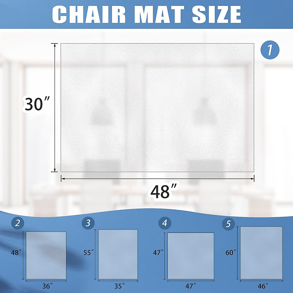 LuxStep Office Chair Mat for Carpet, Hard Wood Tile Floor Mats,Transparent Anti-Slip Computer Desk Chair Mat for Carpeted Floors, Home Office Floor Protector-30 x48,Rectangle