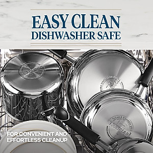 Farberware Brilliance Stainless Steel Cookware Pots and Pans Set with Kitchen Cooking Tools and Glass Lids, 10 Piece, Dishwasher Safe and Induction Ready, Stainless Steel