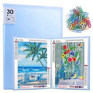A3 Diamond Painting Storage Book for Diamond Painting Kits Diamond Art Storage Presentation Book Diamond Art Portfolio Folder with 30 Pocket Slevees Protectors(Blue)