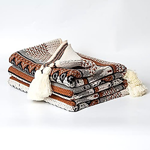 BlossoME Knit Blanket Throws 50”*66” Brown/All Season Boho Throws/Decorative Blanket Throws for Beds, Chairs, Sofas, Couch/Brown Thermal Throw Blankets for Gifts, Beige