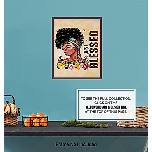 Black Women Woman Wall Art - Blessed Wall Decor - African American Girl Poster Picture Print - Bedroom, Living Room, Home Office, Bathroom - Cute Boho Inspirational Positive Motivational Friend Gifts