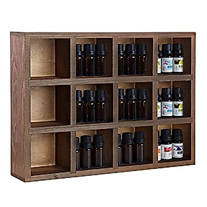 MyGift Brown Wood Hanging Shadow Box, Shot Glasses Display Case, Crystal Display Shelves, Collectibles Display Shelf, Freestanding or Wall Mounted Shelving Unit with 12 Compartments