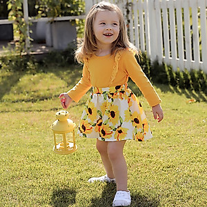 Baby Girl Dresses Newborn Girl Clothes Cotton Long Sleeve Dress Floral Romper Skirt Winter Baby Girl Outifts 3-6 Months Yellow