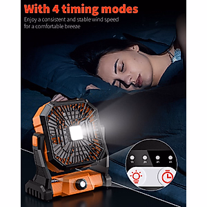GIPAOE Personal Fan Camping rechargeable, 20000mAh Battery powered fan with LED Lantern,270°Head Rotation, Small Table/USB Desk Fan Portable with Hanging Hook for Travel Camping Tent Office, Orange