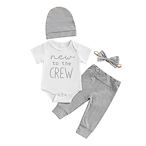 Tiacham Baby Boy Coming Home Outfit Newborn Girl New To The Crew Outfits Hospital Bodysuit Pant Set (White , 0-3 Months )