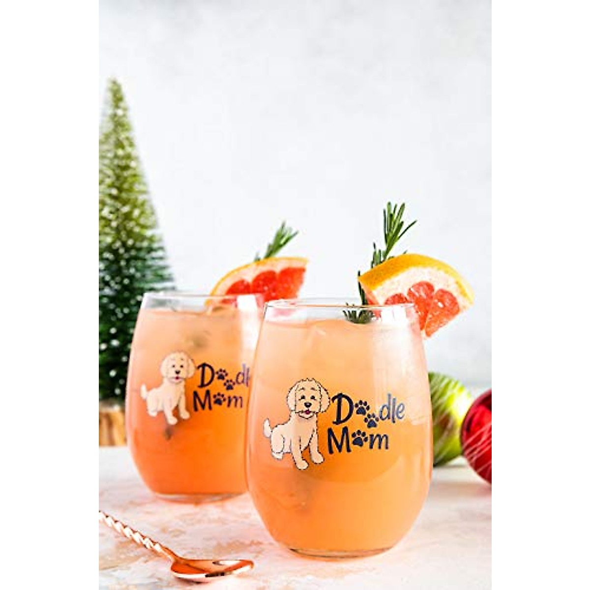 Drinking Divas - Doodle Mom - Stemless Wine Glass - Funny Gifts for Women, Mom, Best Friend, Sister, Girlfriend, Wife, Boss and Cute Dog Lovers - Unique Mother's Day, Birthday and Christmas Gift