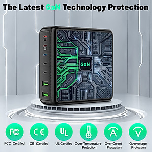 260W 7-Port Desktop Charging Station, 2x65W USB C Laptop Charger Compatible with MacBook Pro/Air, iPad Series, iPhone 14/13/Mini/Pro/13Pro Max/12 Samsung Galaxy Note