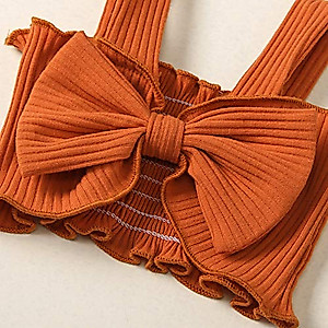 Toddler Girl Clothes Ribbed Bow Halter Crop Top Cute Tank Tops Rainbow Bloomers Shorts Baby Girl Summer Outfit (Brown-Sun, 12-18 Months)