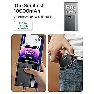MRGLAS Portable Charger The Smallest 22.5W 10000mAh Power Bank Mini PD3.0 & QC4.0 Fast Charge Portable Battery Charger Tri-Output USB C in & Out Phone Charger Compatible iPhone 14 Pro Max iPad Samsung