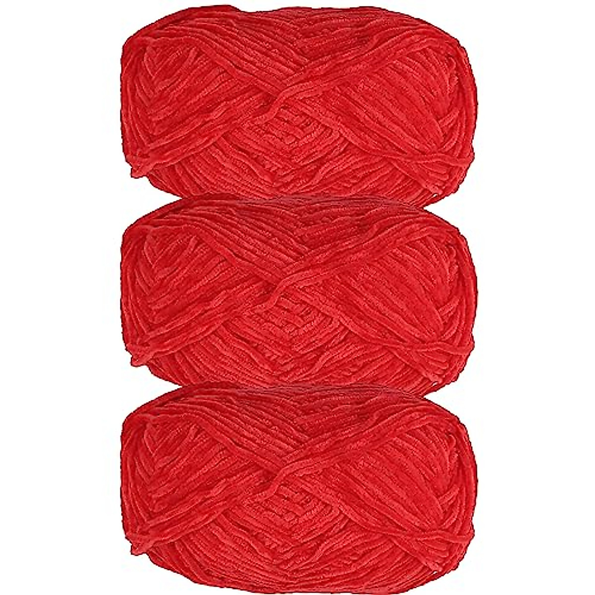 3 PCS 120g Soft Chenille Yarn Velvet Yarn for Crocheting,Fluffy Yarn for Knitting and Croche DIY Craft,Warm Yarn for Bag Hat Scarve Clothe Gloves Slippers Doll(Red)