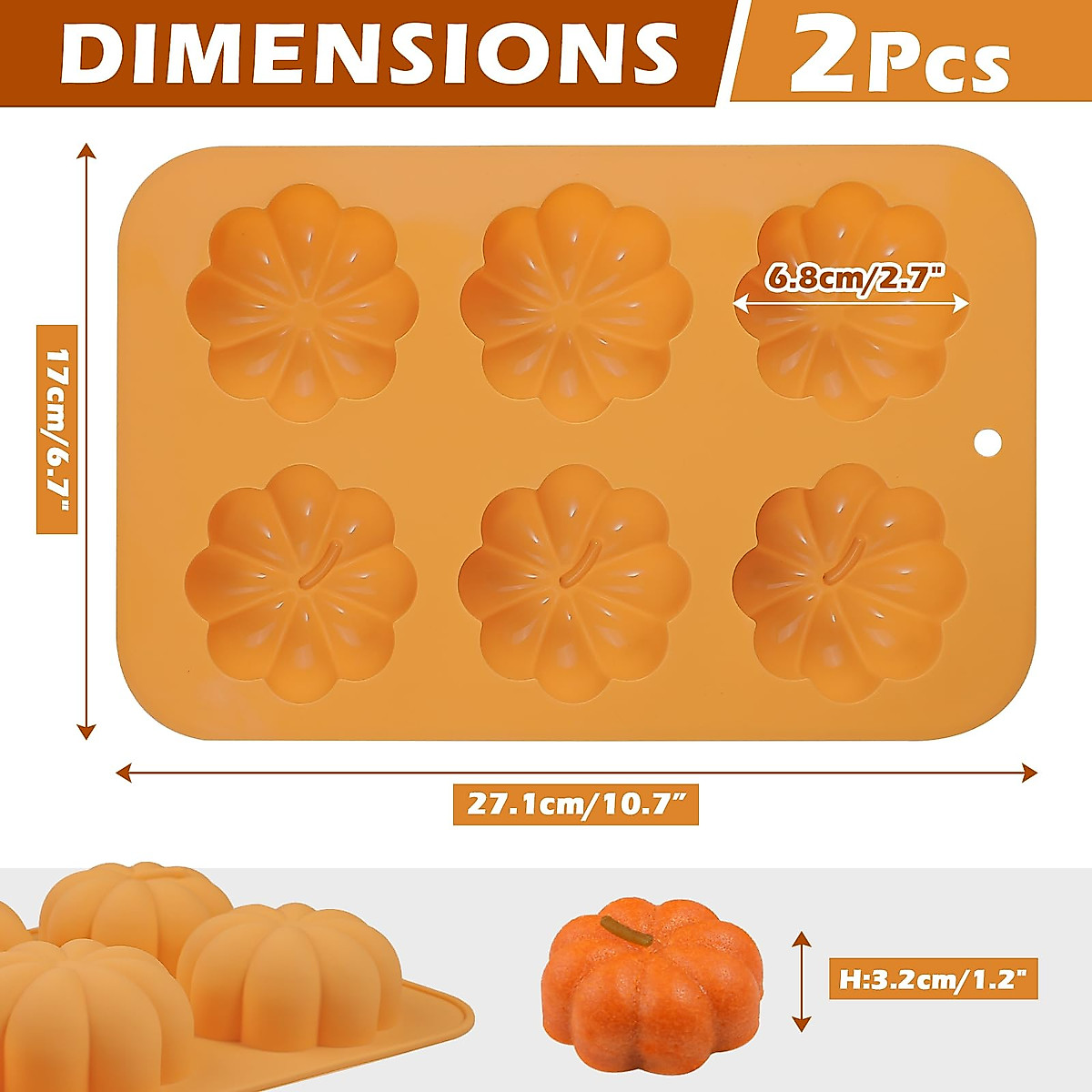 Webake Pumpkin Cake Mold Silicone 3D Pumpkin Cupcake Pan for Baking Dessert Mousse Mold Tray for Halloween Thanksgiving (2 PCS)