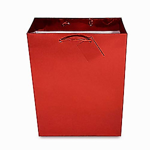 Large Red Gift Bags - 12 Pack Metallic Red Foil Gift Bags with Handles, Designer Paper Gift Wrap Euro Totes for Birthdays, Christmas, Valentines, Bachelorette, Holidays, Presents, Bulk – 10x5x13