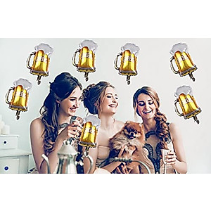 10 Pcs Beer Mug Cheers Foil Balloons Gold 16 Inch Mylar Balloon Beer Theme Party Decoration