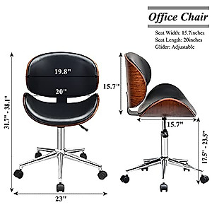 C-CHAIN Adjustable Modern Mid-Century Office Chair with Curved Seat/Back, Swivel Executive Chair, Rolling Computer Chair, Bent Wooden Accent Office Chair for Home and Office
