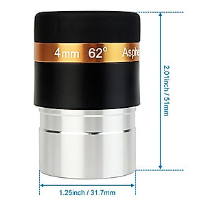 SVBONY Eyepieces 4mm Telescopes Lens Wide Angle 62 Degree Aspheric Eyepiece HD Fully Coated Telescope Accessory for 1.25 inches Astronomic Telescopes
