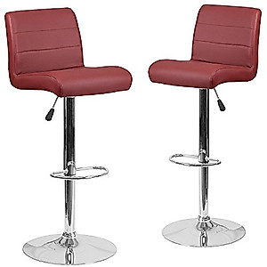 Contemporary Design Bar Stools Hight Adjustable Seat Hydraulic 360 Degree Swivel Sturdy Steel Frame Padded Cushion Seat Dining Chair Bar Pub Stool Home Office Furniture - Set of 2 Burgundy #1968