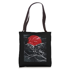 Red Moon Raven Japanese Black Crow Tote Bag
