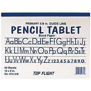 Top Flight Manuscript/Chart Primary Tablet, White Bond Paper, 5/8 Inch Guideline Rule, 9 x 12 Inches, 40 Sheets (54371)