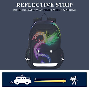senya Backpack for Boys Girls, Rainbow Fire Dragon Backpack Students Bookbag Daypack for School Primary Teens