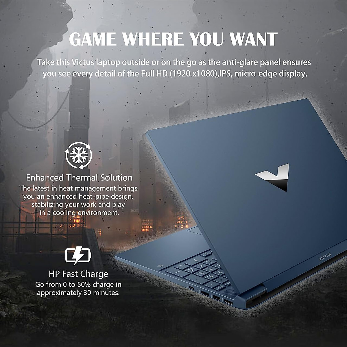 HP Victus 15.6" Full HD 144Hz Gaming Laptop, Intel Core i5-13420H, 16GB Memory, NVIDIA GeForce RTX 3050, 512GB SSD, Bluetooth, Wi-Fi, Backlit Keyboard, Windows 11, Performance Blue