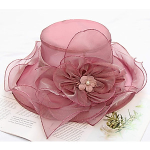 ORIDOOR Women’s Organza Church Tea Party Wedding Fascinator Hat UV-Anti Wide Brim Sun Hats (C Light Purple) …