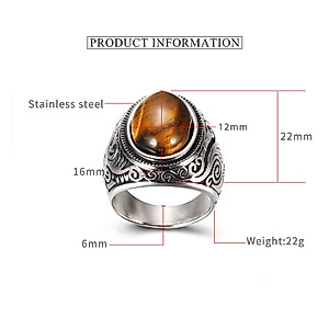 Retro Vintage Stone Rings for Men Turquoise Rings Stainless Steel Signet Biker Band Black Stone 10