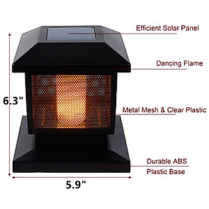 MAGGIFT 6 Pack Solar Flame Post Lights, Outdoor Solar Powered Fence Post Cap Lights, Brightness 72 SMD LED Flickering Flame Lights, 4x4, 5x5 or 6x6 Wooden Posts for Yard Fence Deck or Patio