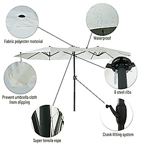 FHFO 15 FT Double Sided Umbrella Outdoor Patio Market Extra Large Umbrella with Crank for Patio, Poolside, Yard, Beige