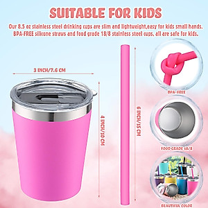 8 Pack Kids Cups with Straw and Lid Stainless Steel Insulated Tumbler with Spill Proof Lid Metal Straw Cups with Silicone Sleeve for Toddlers Children Cold Hot Drinking Glasses Cup, 8 Colors (12 Oz)