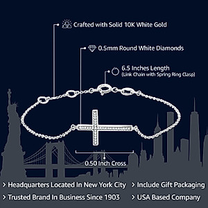 Gem Stone King Solid 10K White Gold 0.5 Inch White Diamond Cross Tennis Bracelet Fits 6.5 Inches Religious Jewelry For Women