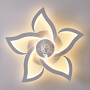 HuixuTe Ceiling Fan with Lights Remote Control, 3 Colors, 6 Speeds, 24" Geometric Bladeless Ceiling Fan, White Low Profile Ceiling Fan with Light for Kitchen Bedroom