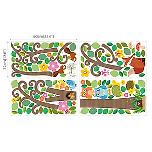 DECOWALL SG-2106 Large Scroll Tree and Animals Kids Wall Stickers Wall Decals Peel and Stick Removable Wall Stickers for Kids Nursery Bedroom Living Room d?cor