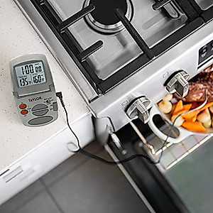 Taylor Programmable with Timer Instant Read Wired Probe Digital, Meat, Food, Grill BBQ Cooking Kitchen Thermometer, Stainless Steel
