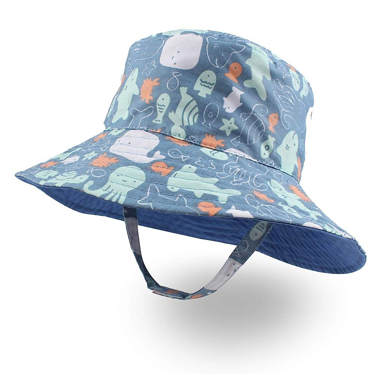 XIAOHAWANG Baby Boy Bucket Toddler Kids Sun Hat UPF 50+ Wide Brim Outdoor Beach Caps Play hat (Octopus, XS(3-6 Months))