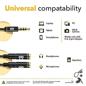 PowerDeWise Y Splitter Mic and Mic - Microphone TRRS Splitter - 2 Microphone Splitter - Y-Splitter - Y-Connector Audio Signal Splitter Cable for Lavalier Microphone