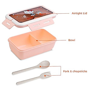 G-Ahora Versatile 2-Compartment Bento Boxes, Cartoon Lunch Box, Leak-Proof Lunchbox Bento Box with Utensil Set for Dining Out, Work, Picnic (LBOX KIT)
