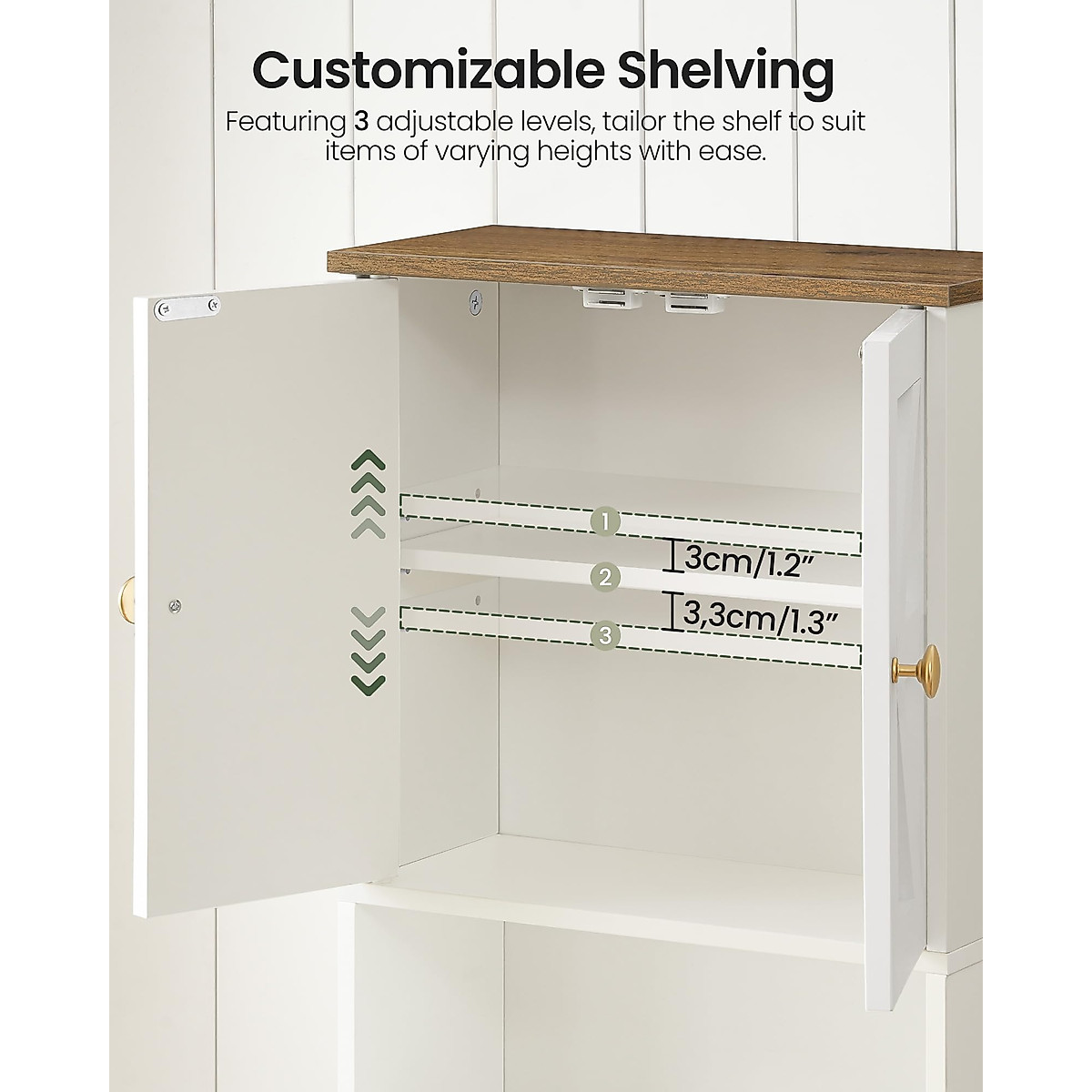 CHOEZON Bathroom Wall Cabinet, Medicine Cabinet with Open Partition and Towel Bar, Rustic Storage Cabinet with Open and Hidden Storage Space, for Bathroom, Living Room, Kitchen, White and Walnut