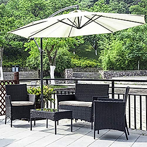 4 Pieces Rattan Furniture, Wicker Conversation Set Patio Set Outdoor Patio Furniture Sets Poolside Lawn Chairs Garden Furniture for Outdoor Balcony Poolside Porch, Black