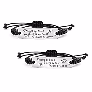 SOUSYOKYO Cousins Gifts Set, Cousins by Blood Sisters by Heart Friends by Choice Bracelet, 2PCS Bracelet Idea for Cousins Jewelry for Women Valentines