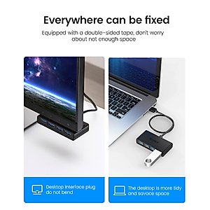 ORICO 4-Port USB 3.0 hub, USB hub 3.0 with Power Supply Port[Charging Not Supported], 5 ft Data Cable for Desktop, iMac, Surface Pro, XPS, USB Flash Drives, Mobile HDD, and More - Black