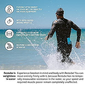 Restube Active Swimming Safety Buoy for Adults and Kids - Open Water Swim Buoy to Help Swimmers Stay Afloat - One-Pull Inflatable Mechanism Life Buoy with Whistle
