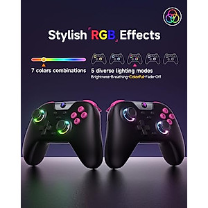 EasySMX X05 2.4g Wireless Gaming Controller for PC/Steam/iPhone/Android/Switch - Bluetooth Controller Gamepad with Hall Effect, RGB Lights and Turbo, Anti-Drift Controller