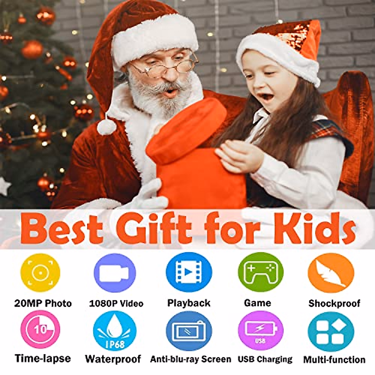 SHOWCAM Kids Waterproof Camera Best Gift for Children with Video, Underwater Child Cam for Boy Age 3,4,5,6+, Selfie Supported 1080P 8MP 2.4 Inch Large Screen, 16GB, Silicon Handle - Blue