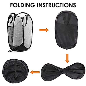 Pop-up Laundry Hamper, Folding Mesh Laundry Basket with Durable Handles, Collapsible Clothes Hampers for Kids Room, College Dorm, Travel