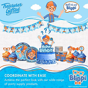 Treasures Gifted Officially Licensed Blippi Birthday Party Supplies - 12 Pack - Blippi Balloons - Latex Blippi Birthday Decoration Balloons - 12 Inch Happy Birthday Balloons in Orange, Blue & White