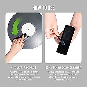 CLICK CLEAN Vinyl Record Cleaner Brush, Anti-Static Vinyl Record Cleaner Kits, Includes Ultra-Soft Velvet Brush & Small Microfiber Brush, Drawstring Storage Pouch